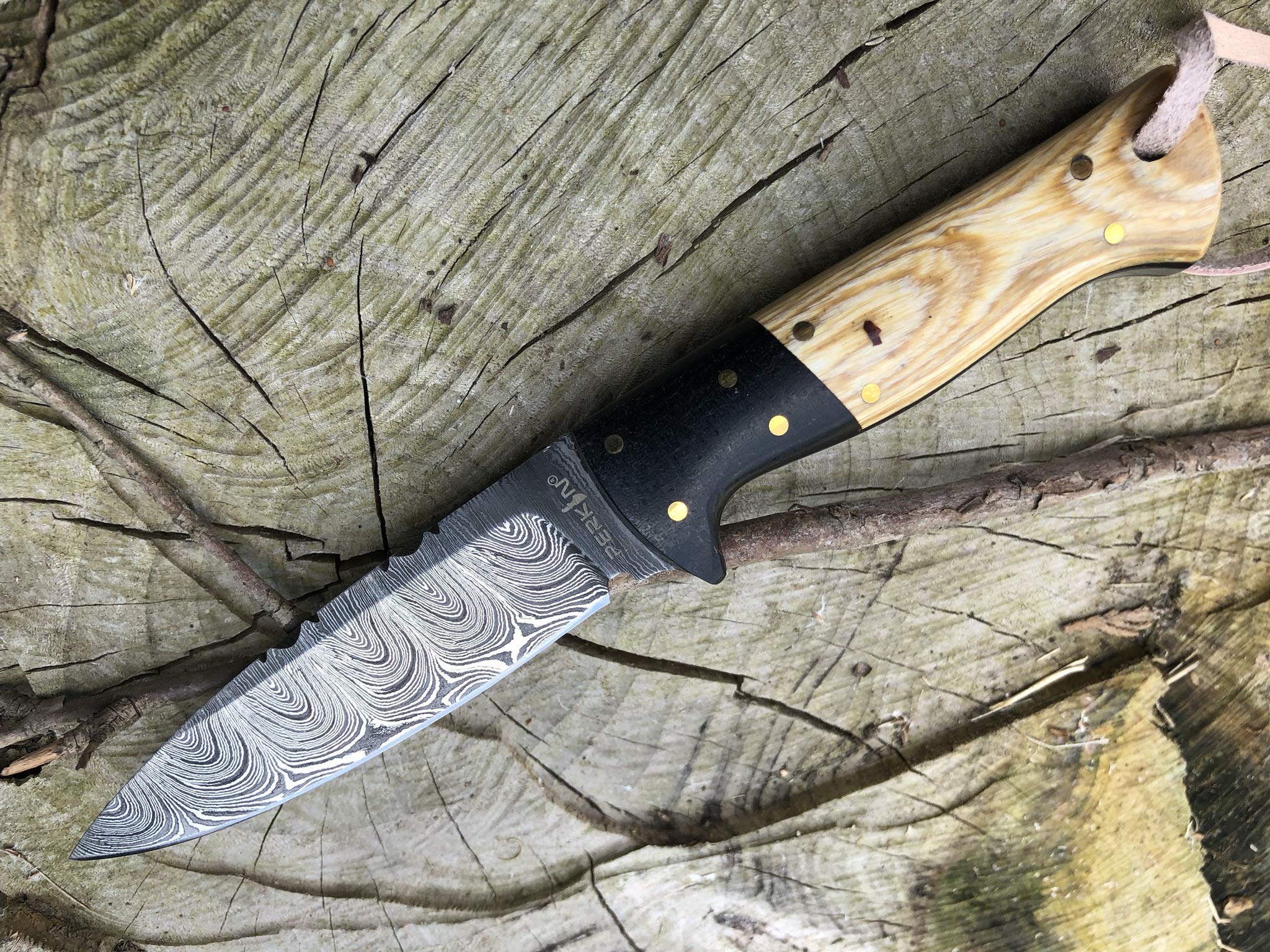 Perkin Damascus Steel Hunting Knife With Sheath Bushcraft Knife - SK1200