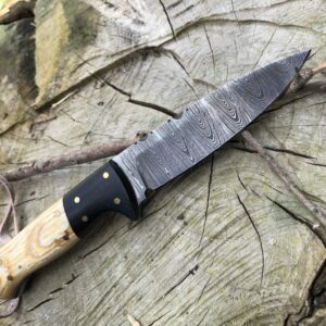 Perkin Damascus Steel Hunting Knife With Sheath Bushcraft Knife - SK1200