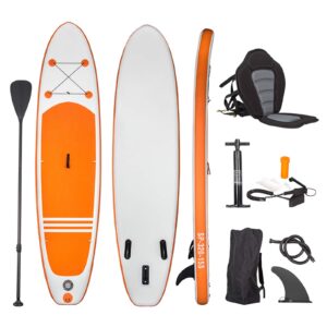 jiubenju inflatable stand up paddle board 10'6"/30"/6" with premium sup accessories & kayak seat set & carry bag wide stance, surf control, non-slip deck, leash, paddle and pump for youth & adult