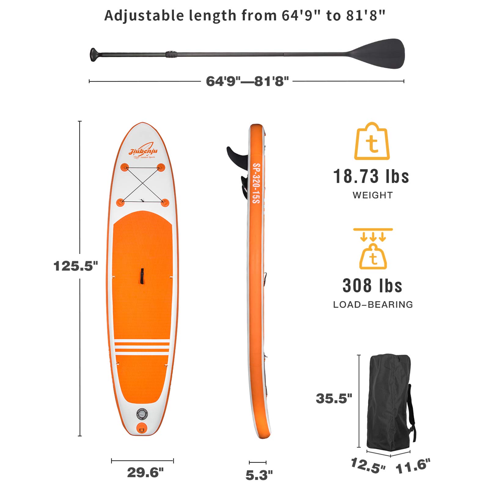 Jiubenju Inflatable Stand Up Paddle Board 10'6"/30"/6" with Premium SUP Accessories & Kayak Seat Set & Carry Bag Wide Stance, Surf Control, Non-Slip Deck, Leash, Paddle and Pump for Youth & Adult