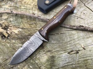 perkin damascus steel hunting knife with sheath skinner knife - sk1300