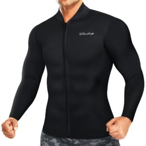 ctrilady men's best neoprene wetsuit jacket front zipper long sleeves workout tank top for swimming snorkeling surfing (black, 3xl)