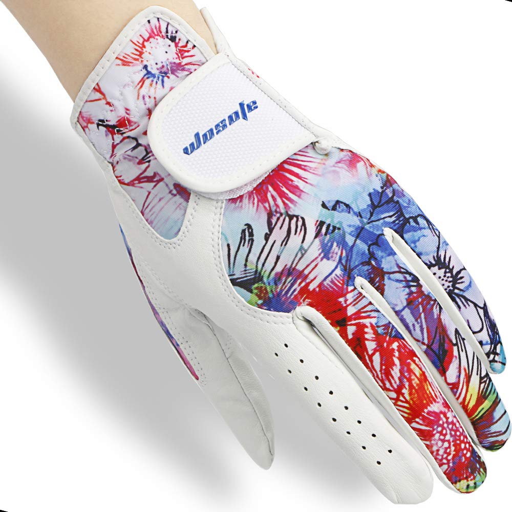 wosofe Golf Glove Women Pair Cool Leather Both Hand Summer Floral Large Colorful Breathable Sport Gloves