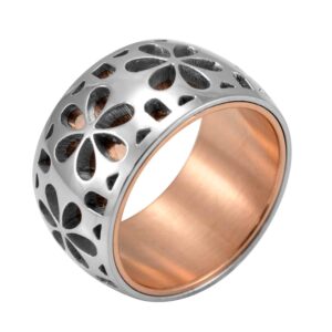 555jewelry edgy stainless steel engraved daisies hawaiian plumeria flower full bloom blooming memorable unisex wedding engagement band fashion jewelry accessory ring, pink rose gold size 9