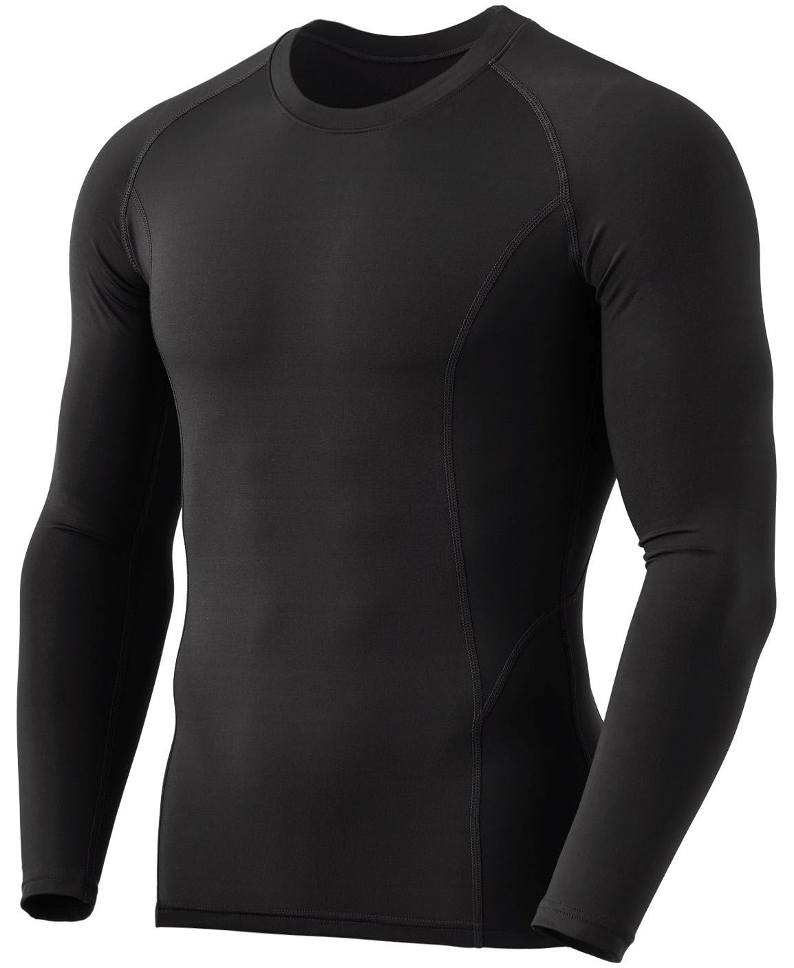 TSLA Men's Thermal Long Sleeve Compression Shirts, Athletic Base Layer Top, Winter Gear Running T-Shirt, Heatlock Round Neck Black, Medium