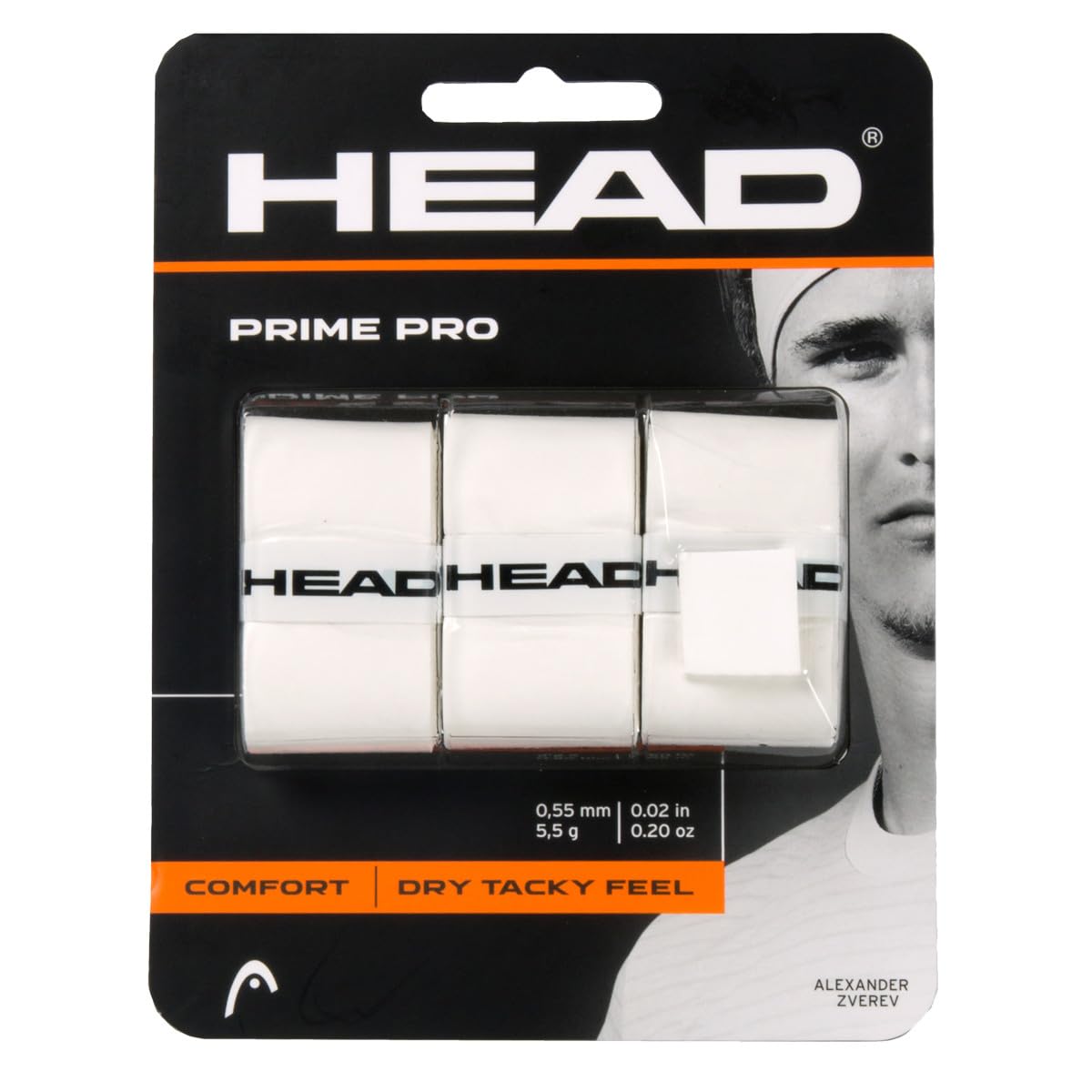 HEAD Prime Pro Racquet Overgrip - Tennis Racket Grip Tape - 3-Pack, White