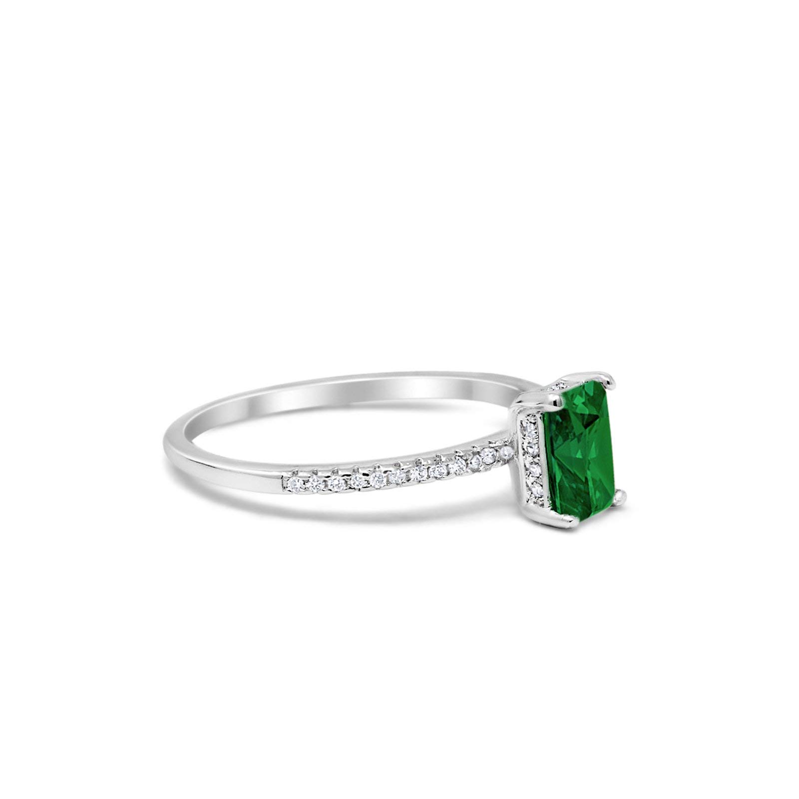 Blue Apple Co. Art Deco Radiant Cut Wedding Engagement Ring Round Simulated Green Emerald Cubic Zirconia 925 Sterling Silver Size-7