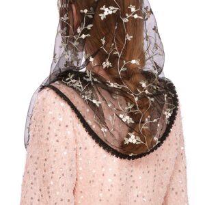 PAMOR Chapel Veils Mantilla Infinity Veil Latin Mass Little Flower Soft Embroidered Lace Head Covering Scarf (Black)