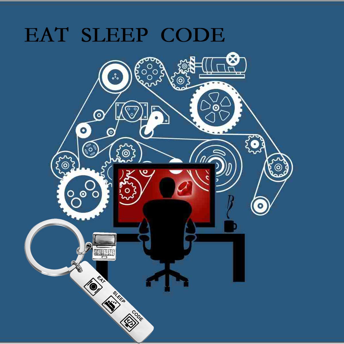 TGBJE Programmer Gift Coder Gift Eat Sleep Code Keychain Gift for Software Engineer (Coder Keychain)