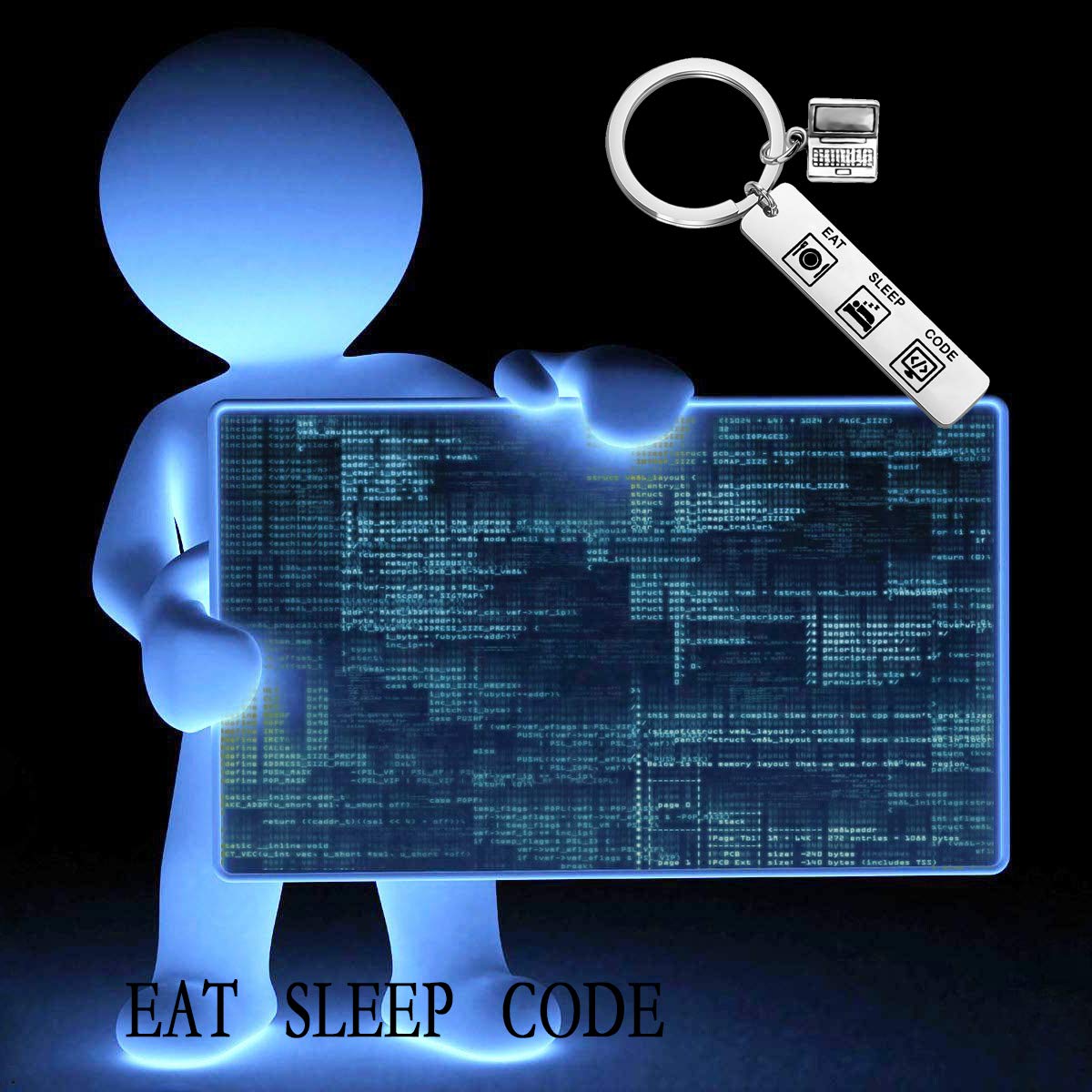 TGBJE Programmer Gift Coder Gift Eat Sleep Code Keychain Gift for Software Engineer (Coder Keychain)