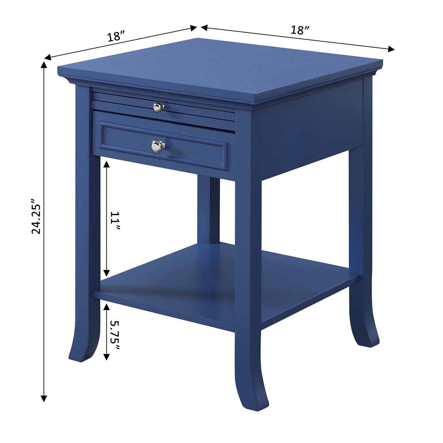 Convenience Concepts American Heritage Logan 1 Drawer End Table with Pull-Out Shelf, Cobalt Blue