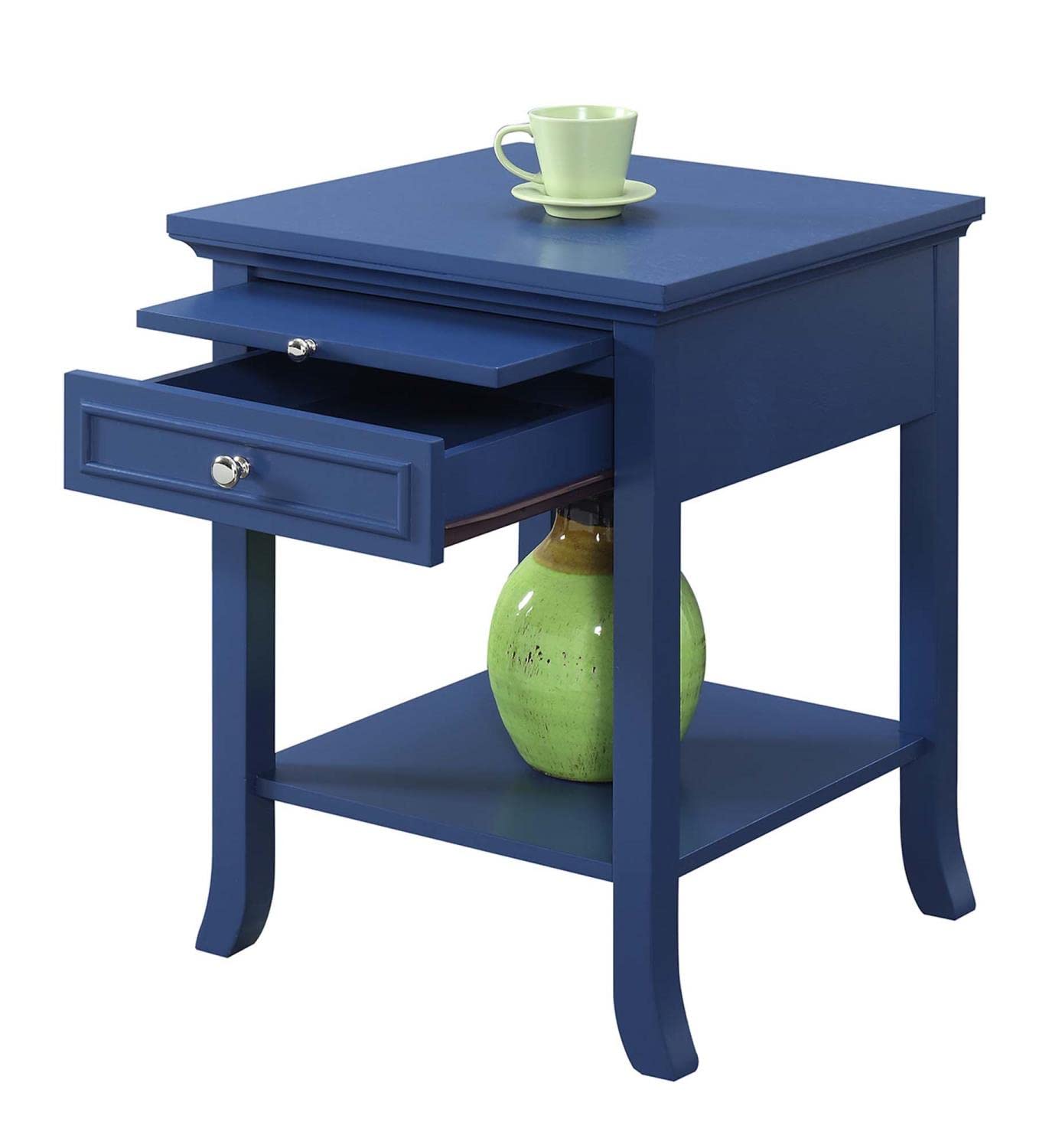 Convenience Concepts American Heritage Logan 1 Drawer End Table with Pull-Out Shelf, Cobalt Blue