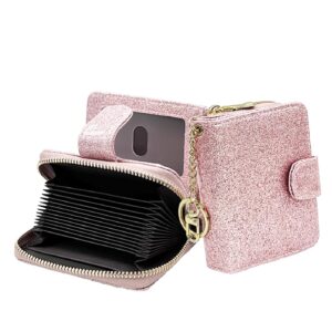 beurlike women's rfid credit card holder organizer case leather security wallet (upgrade a (10 accordion/key ring) - glitter rosegold)