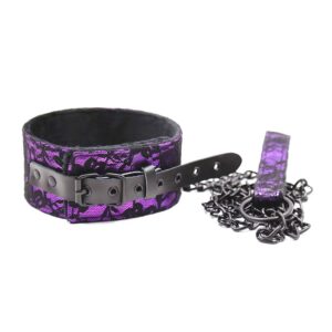 kanasi lace choker pu leather collar choker and leash for women girls (purple)