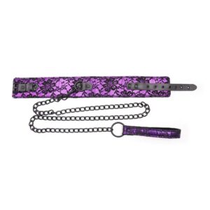 Kanasi Lace Choker PU Leather Collar Choker and Leash for Women Girls (Purple)