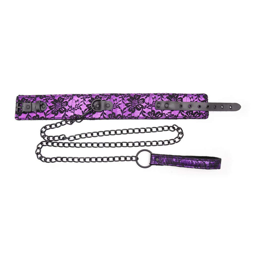 Kanasi Lace Choker PU Leather Collar Choker and Leash for Women Girls (Purple)