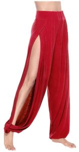 arjosa women's side slit harem yoga pants split wide leg lounge beach pants pajama bottoms (large, red)