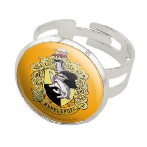 graphics & more harry potter hufflepuff painted crest silver plated adjustable novelty ring