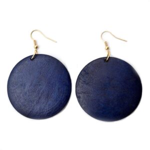 aijian african women's round wooden earrings (navy blue)