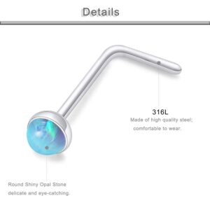 Yaalozei 20G Nose Rings Stud Piercing Jewelry for Women Surgical Stainless Steel Silver L Shaped Bend Curved Opal Nose Stud hypoallergenic Cute Nose Nostril Ring Stud Piercing Jewelry Men Diamond 2MM