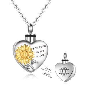 yfn sterling silver sunflower urn necklaces for ashes for women men, sunflower cremation jewelry for ashes memory necklace gift, easter keepsake for women