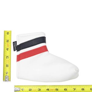 Majek Golf Retro Putter Blade Style (White with Black and Red Stripes) Headcover. Limited Edition Vintage Leather Style