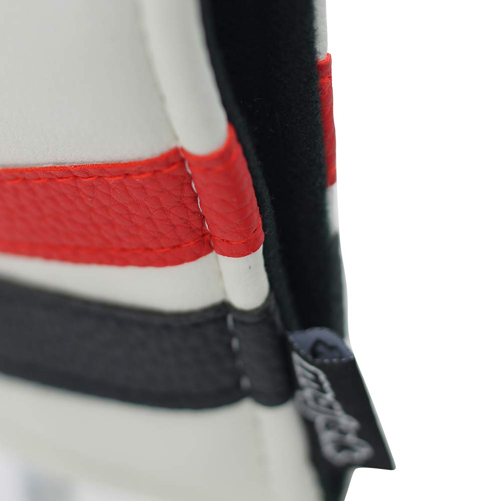 Majek Golf Retro Putter Blade Style (White with Black and Red Stripes) Headcover. Limited Edition Vintage Leather Style