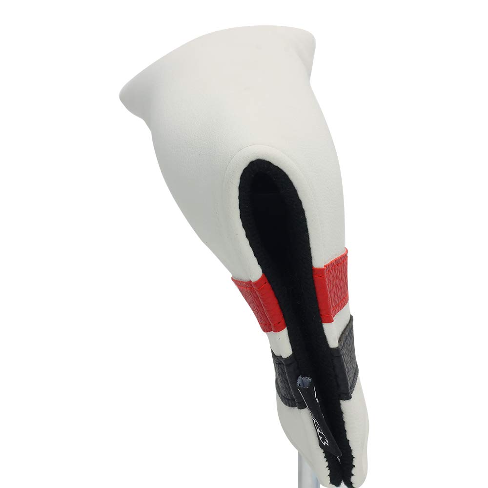 Majek Golf Retro Putter Blade Style (White with Black and Red Stripes) Headcover. Limited Edition Vintage Leather Style