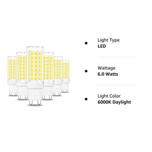 hansang G9 Led Light Bulb,6W Chandelier Light Bulbs (60W Halogen Equivalent),88PCS LED,6000K Daylight White,Non-dimmable,G9 Bi Pin Base,360 Degrees Beam Angle,600LM,Pack of 6