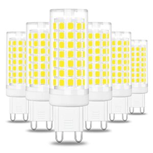 hansang g9 led light bulb,6w chandelier light bulbs (60w halogen equivalent),88pcs led,6000k daylight white,non-dimmable,g9 bi pin base,360 degrees beam angle,600lm,pack of 6