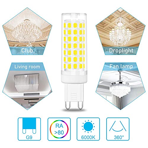 hansang G9 Led Light Bulb,6W Chandelier Light Bulbs (60W Halogen Equivalent),88PCS LED,6000K Daylight White,Non-dimmable,G9 Bi Pin Base,360 Degrees Beam Angle,600LM,Pack of 6