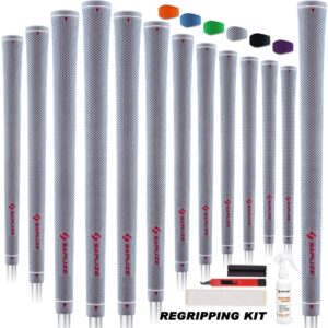 saplize rubber golf grips, 13 grips with complete regripping kit, midsize, golf club grip, grey