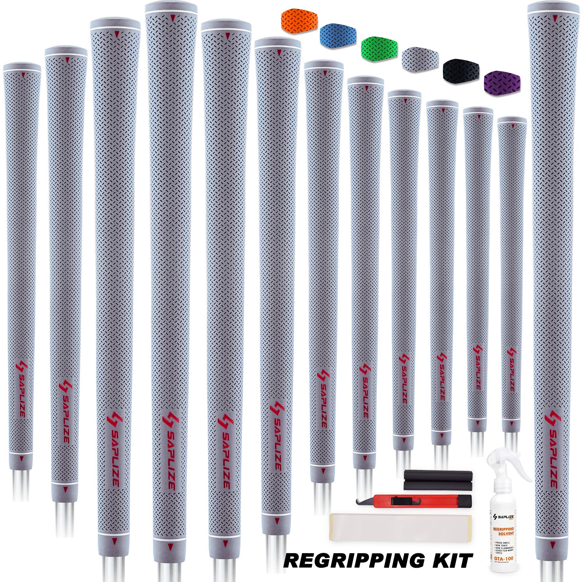 SAPLIZE Rubber Golf Grips, 13 Grips with Complete Regripping Kit, Midsize, Golf Club Grip, Grey