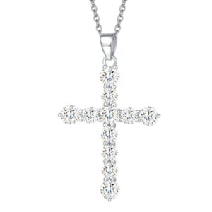 cross necklace for women sterling silver 3 prong setting cubic zirconia cz simulated diamond latin cross pendant necklace for women with 18 inch sterling silver chain