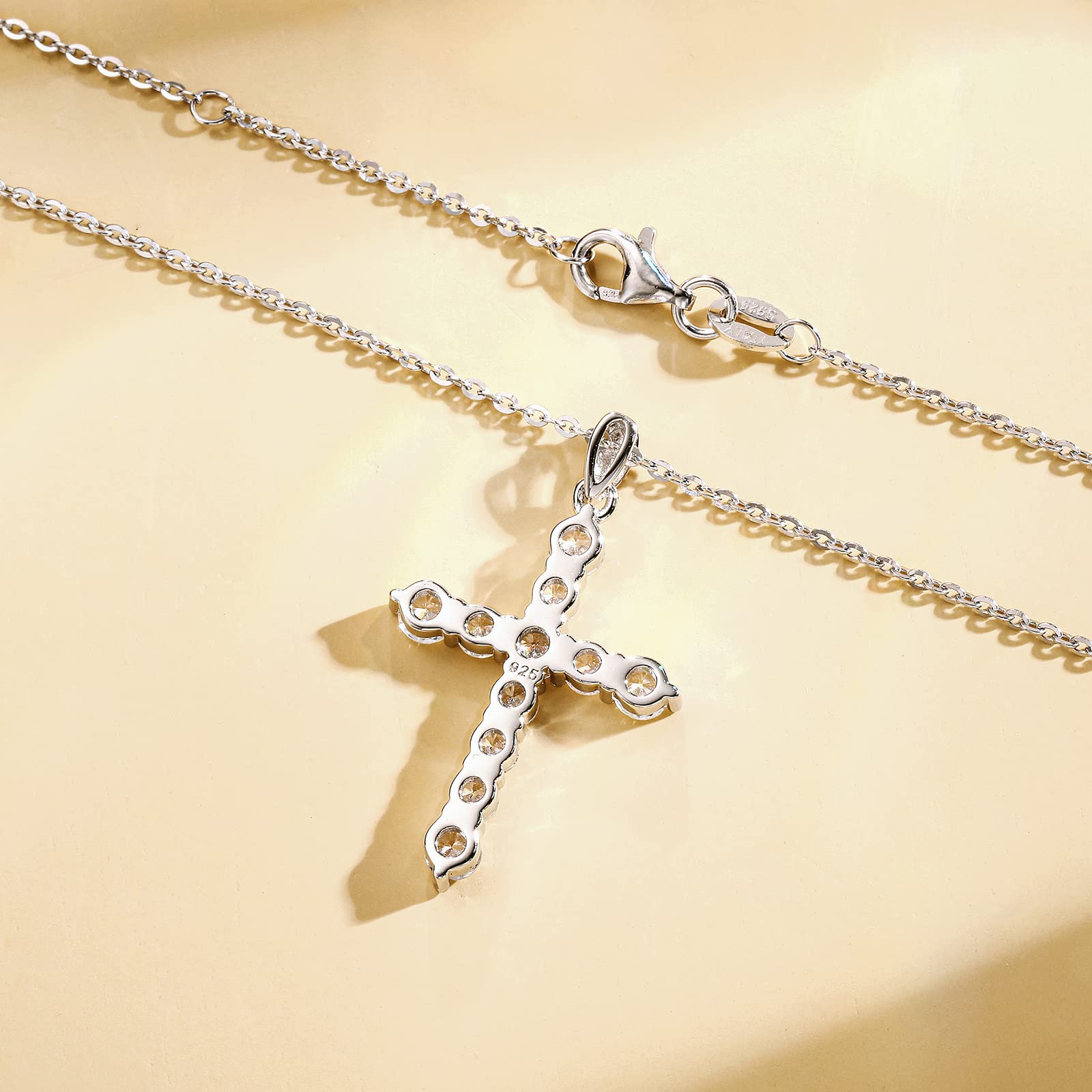 Cross Necklace For Women Sterling Silver 3 Prong Setting Cubic Zirconia CZ Simulated Diamond Latin Cross Pendant Necklace for Women with 18 Inch Sterling Silver Chain