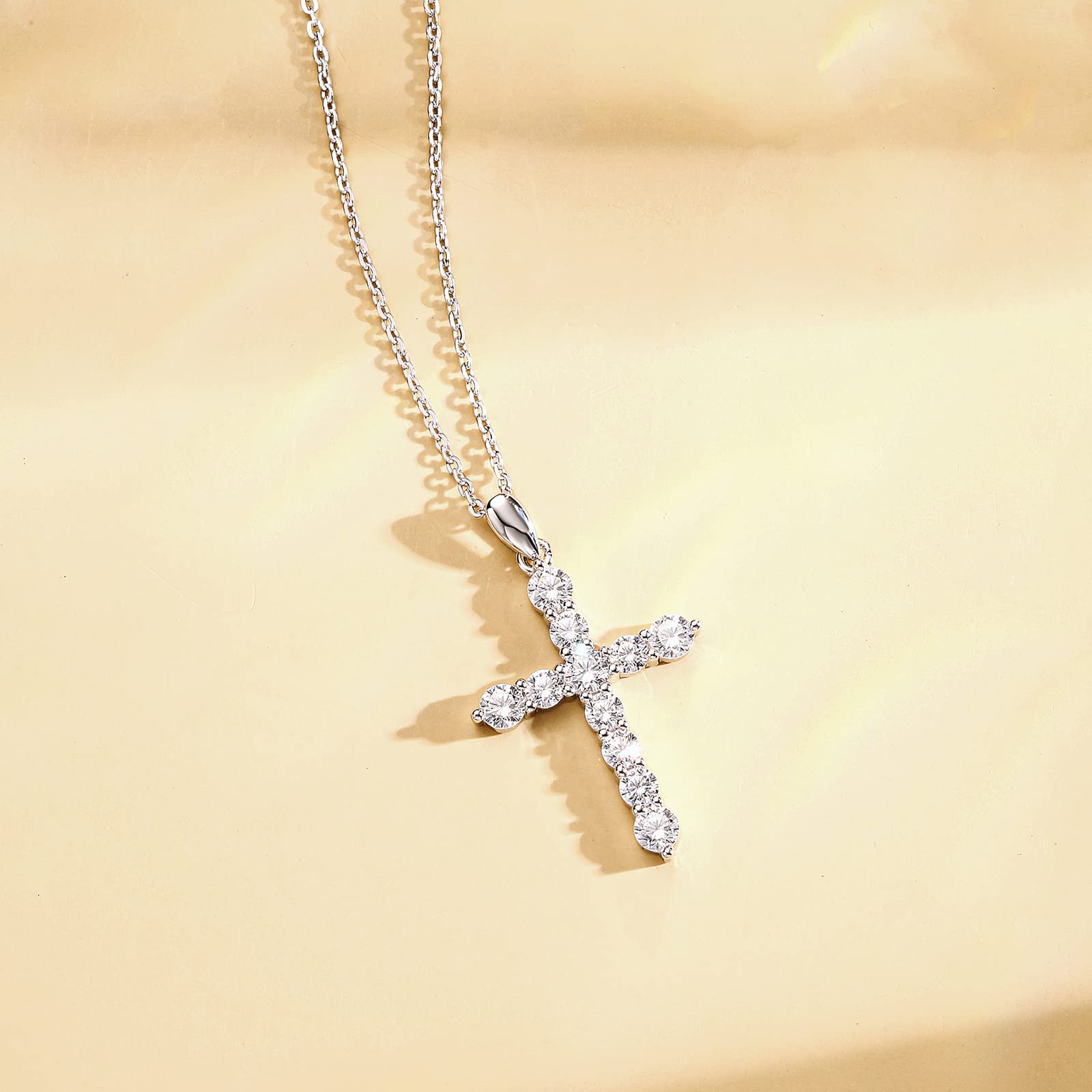 Cross Necklace For Women Sterling Silver 3 Prong Setting Cubic Zirconia CZ Simulated Diamond Latin Cross Pendant Necklace for Women with 18 Inch Sterling Silver Chain