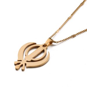 sikhism necklace pendant sikh khanda jewelry gold color sikhs necklaces religious (gold)