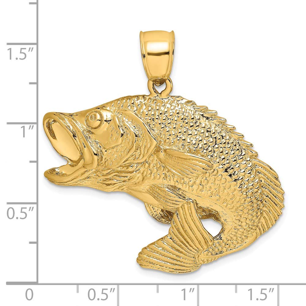 FB JEWELS 14K Yellow Gold Bass Fish Jumping 2D Pendant