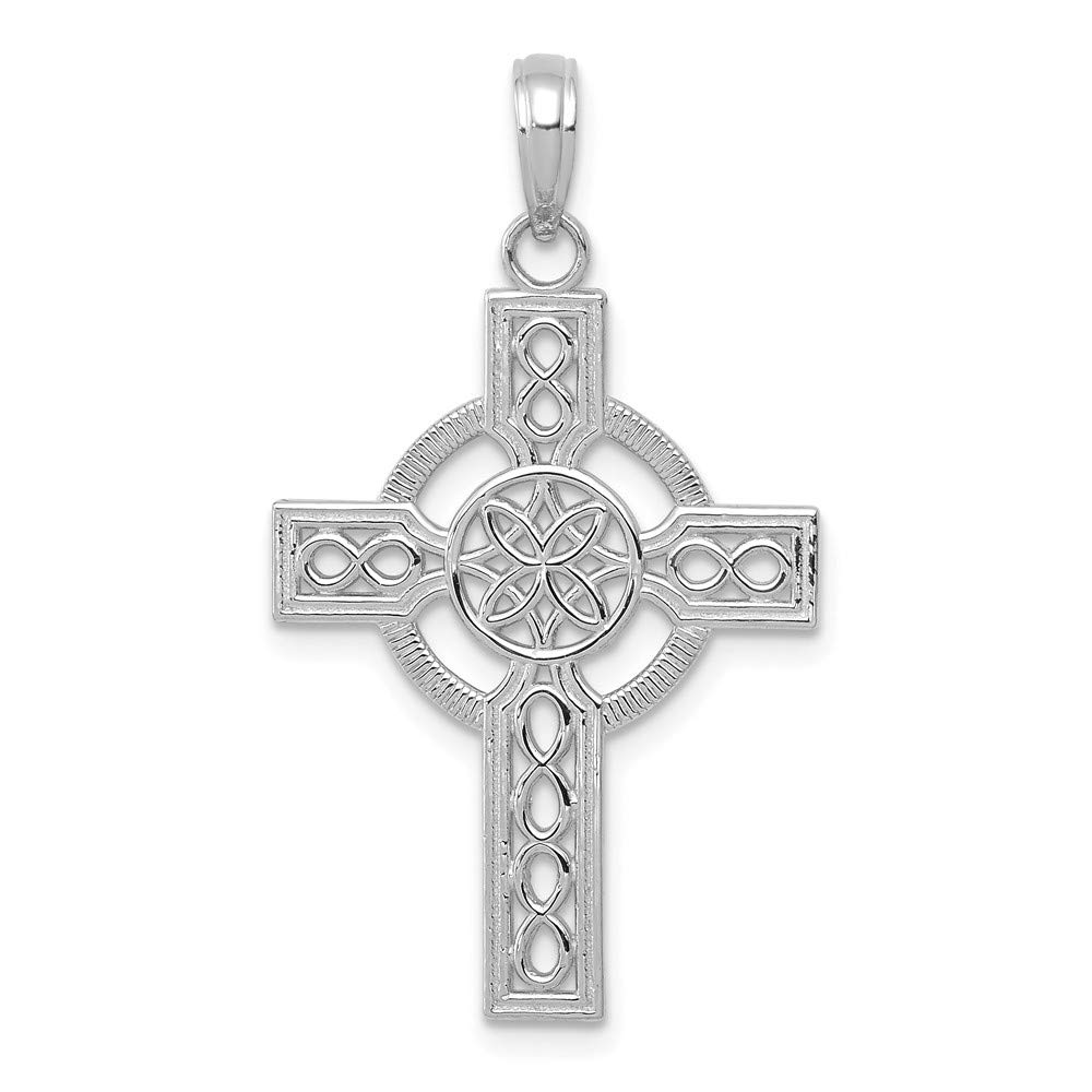 FB JEWELS 14K White Gold Diamond-Cut Celtic Cross Pendant