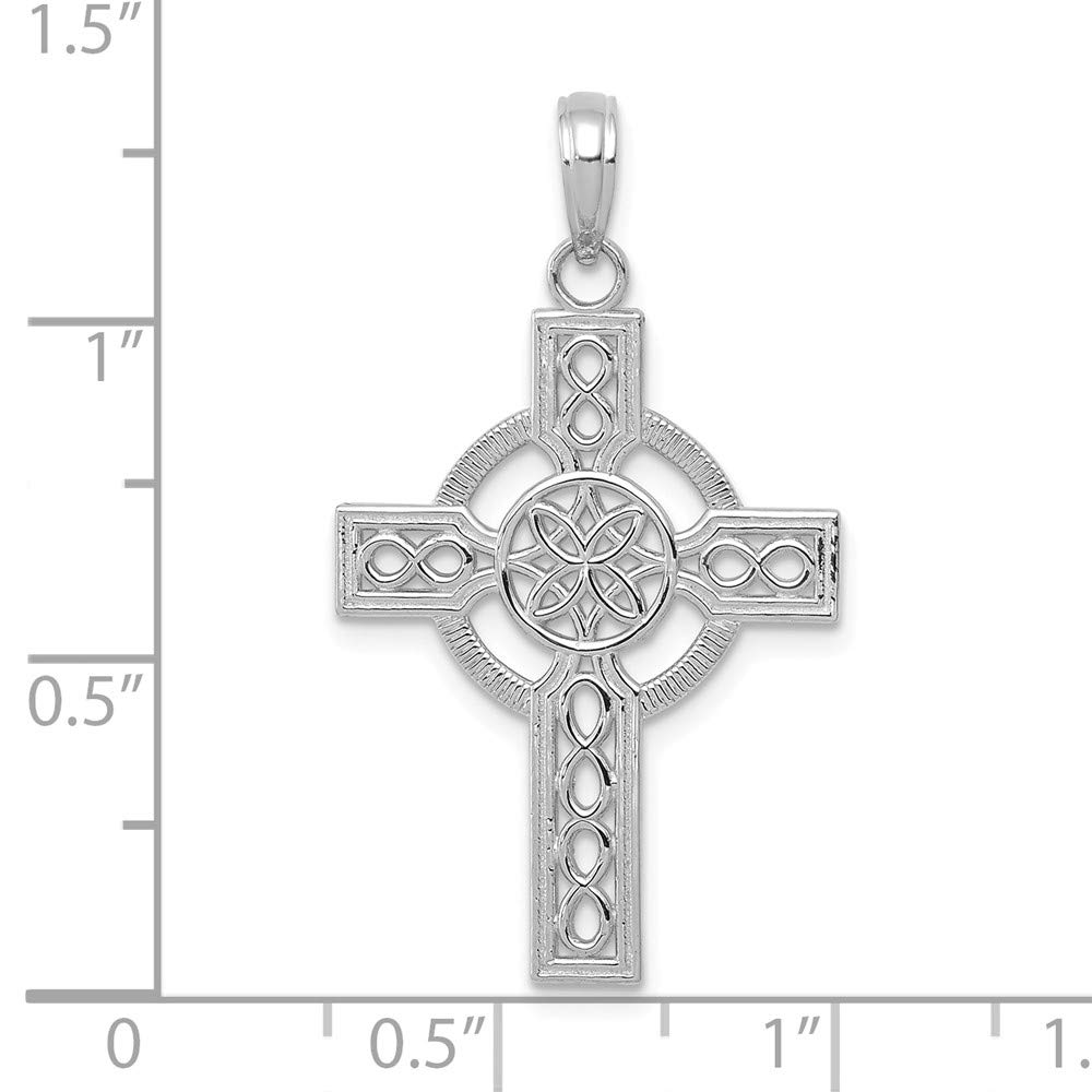 FB JEWELS 14K White Gold Diamond-Cut Celtic Cross Pendant