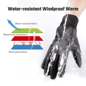 Gloves for Cold Weather Mens Womens: Touch Screen Fingers Winter Warm Thermal Driving Running Liners Ski Freezer Waterproof (Black-Gray,Large)