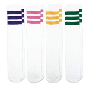 jefferies socks boys' girls unisex stripe assorted knee high tube socks 4 pack, rainbow assorted, medium