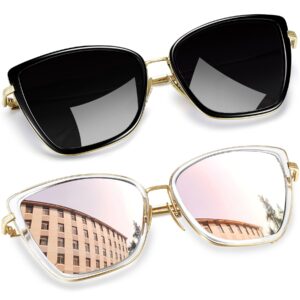 joopin oversized cateye sunglasses fashion cat eye sun glasses uv protection trendy becky shades for women ladies cute sunnies (black + pink)