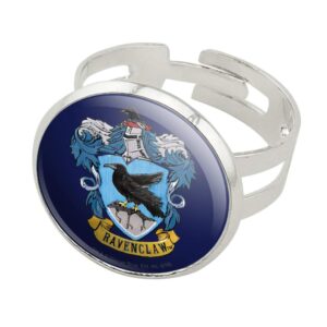 graphics & more harry potter ravenclaw painted crest silver plated adjustable novelty ring