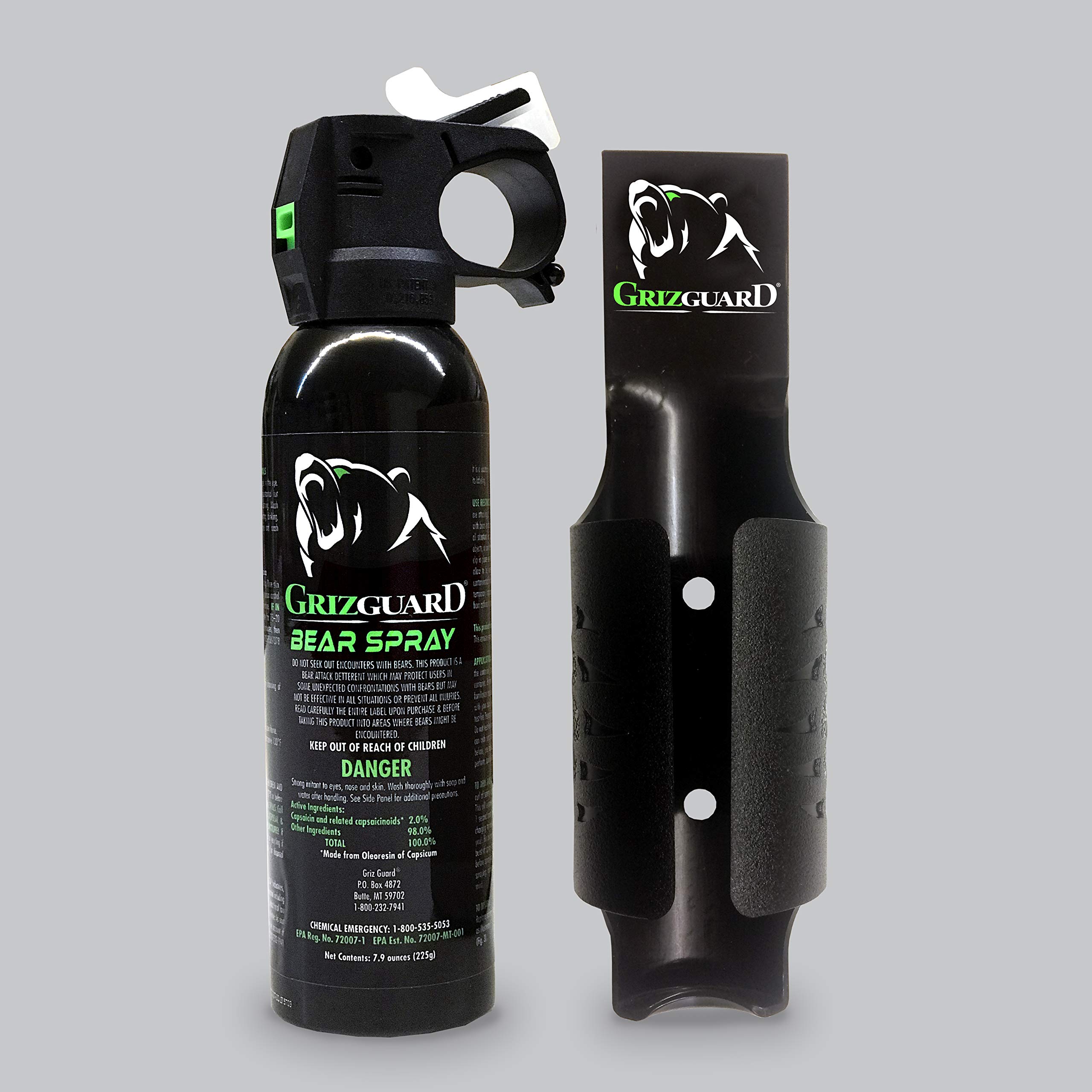 Griz Guard bear spray featuring a UDAP Griz Guard hip holster