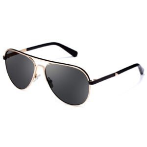 colossein aviator polarized sunglasses for men stainless steel frame with handcrafted legs uv400 lenses driving outdoor eyewear (black/champagne gold)