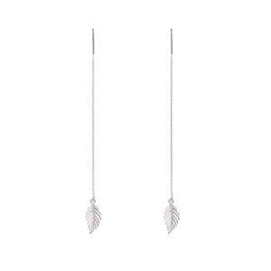 sluynz 925 sterling silver threader earrings chain for women teen girls ear line dangling earrings chain (leaf threader earrings)