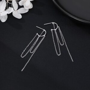 SLUYNZ 925 Sterling Silver Dangle Earrings Tassel Chain for Women Dangle Earrings Long Earrings Huggie Studs Dangle Chain (A-Silver)