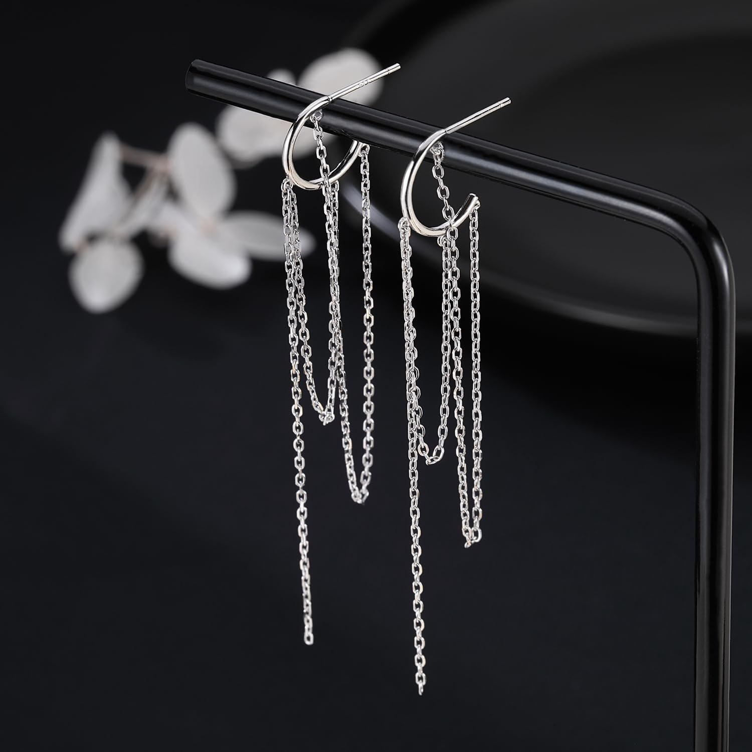 SLUYNZ 925 Sterling Silver Dangle Earrings Tassel Chain for Women Dangle Earrings Long Earrings Huggie Studs Dangle Chain (A-Silver)