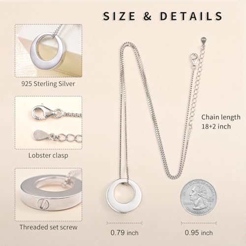 BEILIN Sterling Silver Circle of Life Eternity Memorial Urn Necklace Always with me Cremation Jewelry Pendant Necklaces for ashes (Silver)